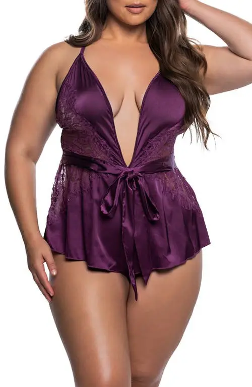 ROMA CONFIDENTIAL Lace Inset Satin Teddy - Purple