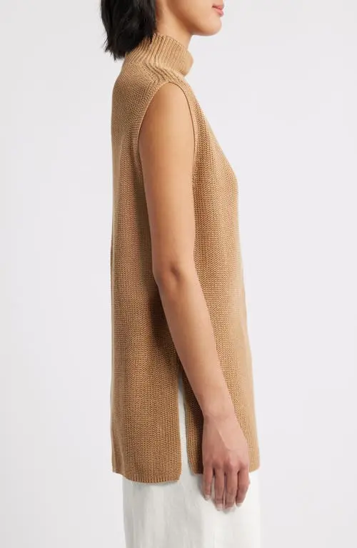 CLOTH & STONE Mock Neck Sleeveless Vest - Golden Camel