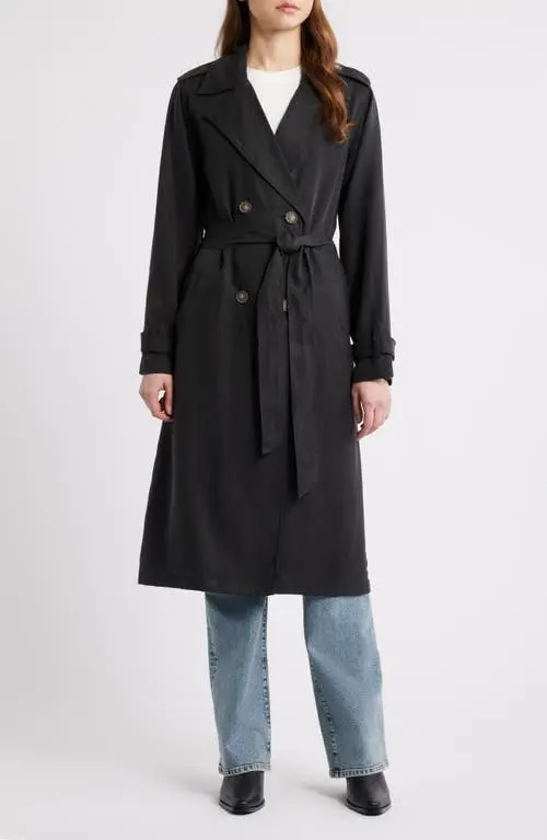 CLOTH & STONE Lyocell Trench Coat - Black