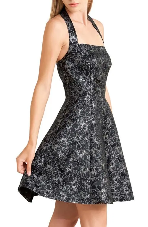 FREEMARKET Metallic Print Halter Fit & Flare Mini Dress