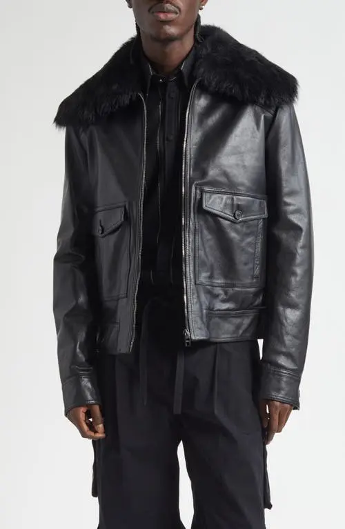 Dolce & Gabbana Leather Jacket With Genuine Shearling Collar - Nero