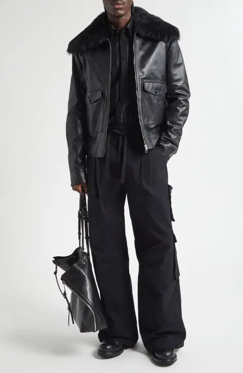 Dolce & Gabbana Leather Jacket With Genuine Shearling Collar - Nero
