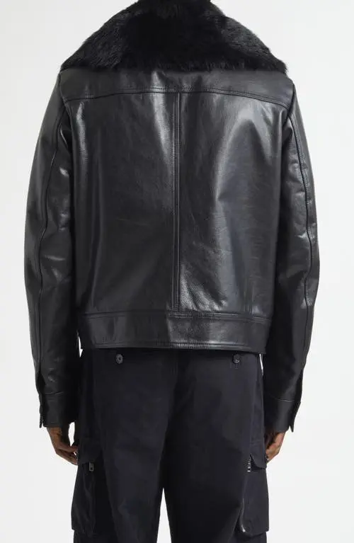 Dolce & Gabbana Leather Jacket With Genuine Shearling Collar - Nero