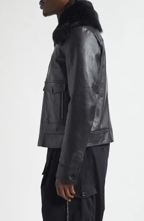 Dolce & Gabbana Leather Jacket With Genuine Shearling Collar - Nero