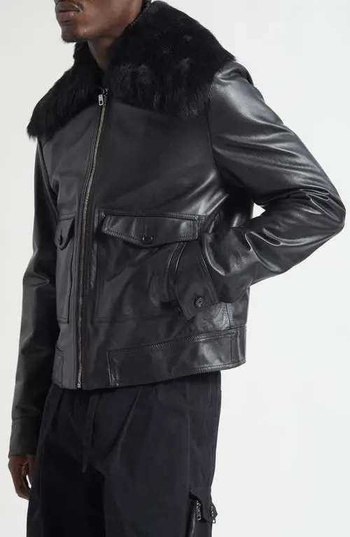 Dolce & Gabbana Leather Jacket With Genuine Shearling Collar - Nero