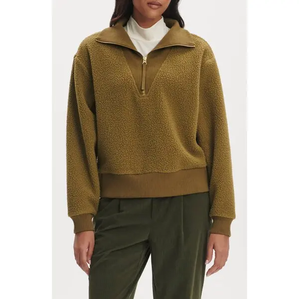 Varley Jaylin High Pile Fleece Half-zip Pullover - Olive Leaf