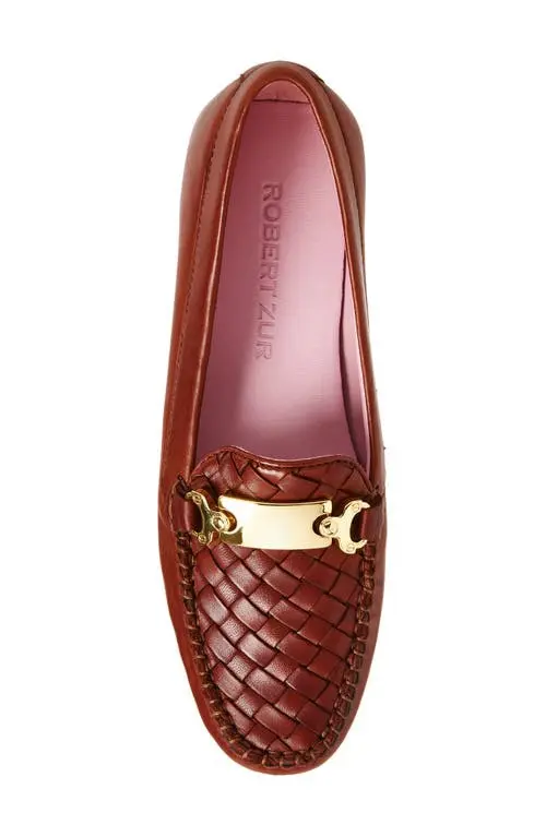 Robert Zur Driving Loafer With Gold Bar Detail - Luggage