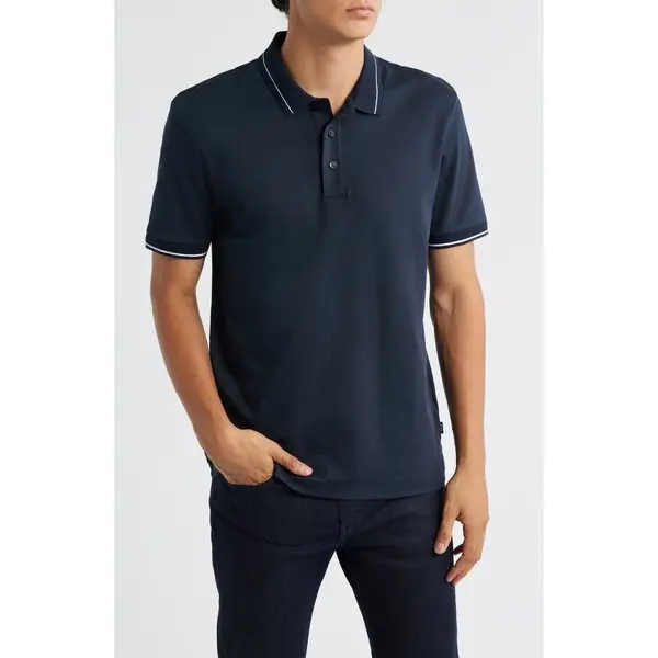 BOSS Parlay Tipped Cotton Polo - Dark Blue