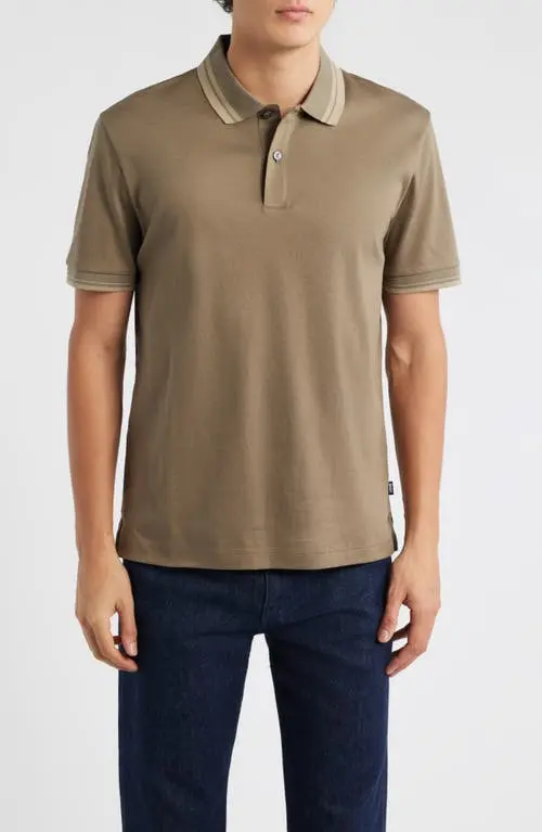 BOSS Parlay Tipped Cotton Polo - Open Brown