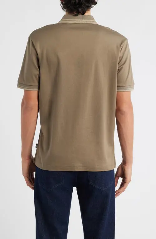 BOSS Parlay Tipped Cotton Polo - Open Brown