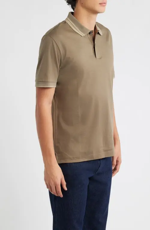 BOSS Parlay Tipped Cotton Polo - Open Brown
