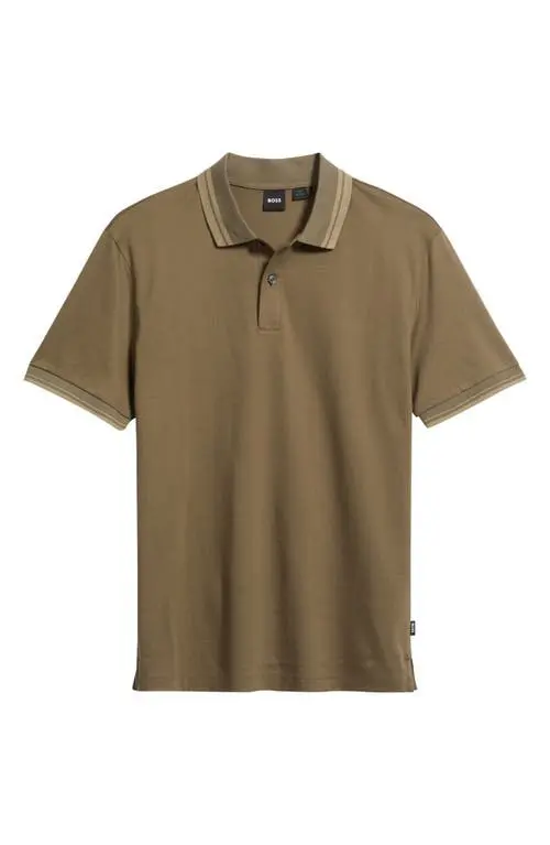 BOSS Parlay Tipped Cotton Polo - Open Brown