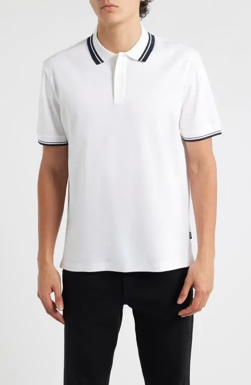 BOSS Parlay Tipped Cotton Polo - White