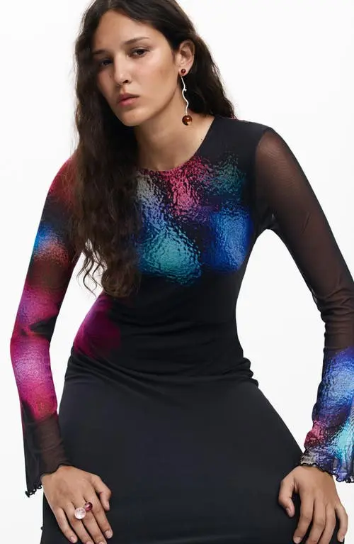 Desigual Long Sleeve Mesh Dress