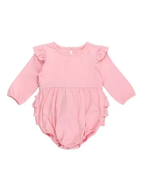 RUFFLEBUTTS Long Sleeve Flutter Bubble Romper - Pink