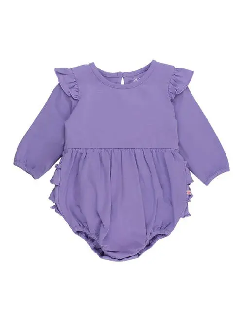RUFFLEBUTTS Long Sleeve Flutter Bubble Romper - Wisteria Purple