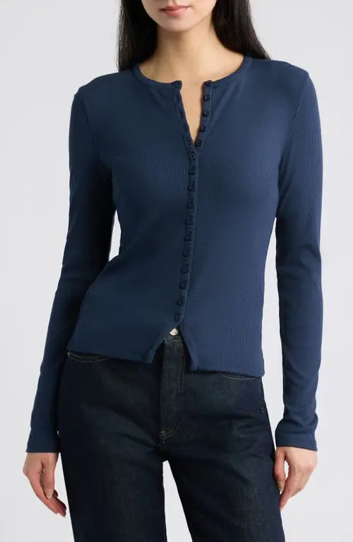 FRAME The Rib Splay Stretch Modal Cardigan - Navy