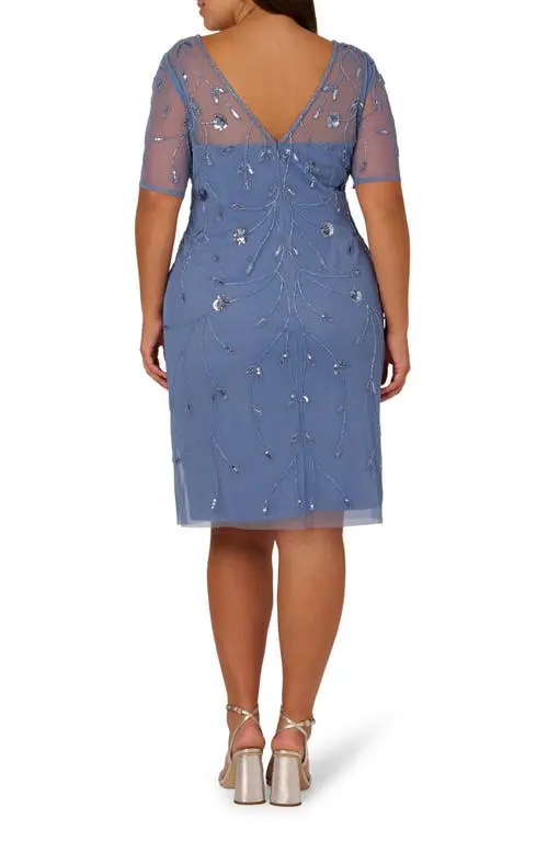 adrianna papell beaded sheath dress ADRIANNA PAPELL AP1E207750 WOMENS BEADED FLOWER ELBOW SLEEVE DRESS main image 0