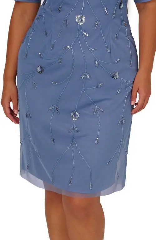 Adrianna Papell Beaded Mesh Sheath Dress - French Blue | Editorialist