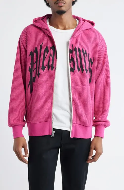 PLEASURES Twitch Graphic Waffle Knit Zip Hoodie - Pink