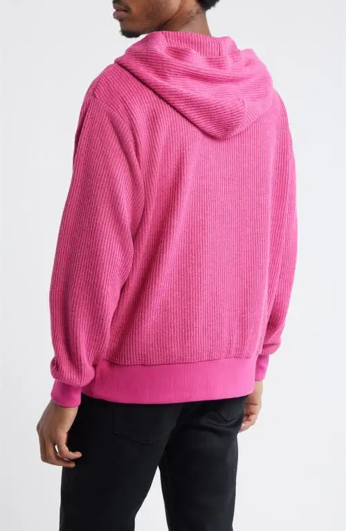 PLEASURES Twitch Graphic Waffle Knit Zip Hoodie - Pink