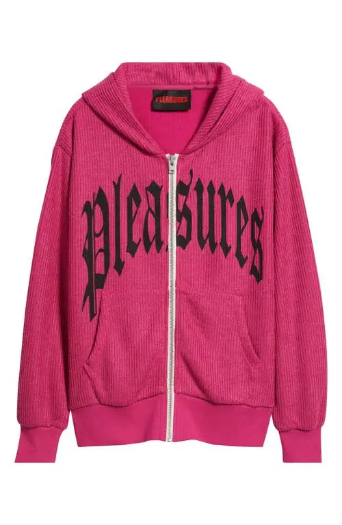 PLEASURES Twitch Graphic Waffle Knit Zip Hoodie - Pink