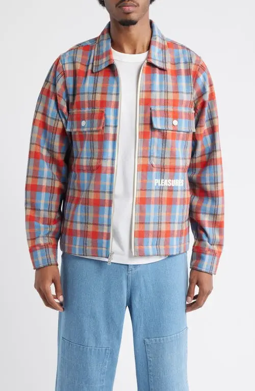 PLEASURES Folklore Plaid Brushed Wool Blend Zip-up Jacket