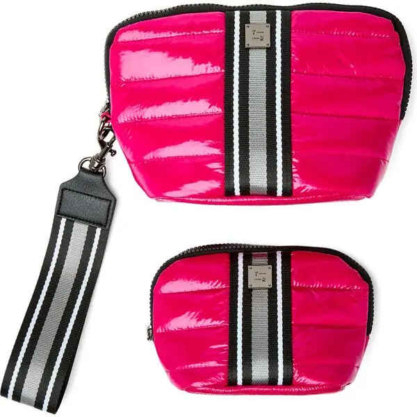 THINK ROYLN Double Stash Set Of 2 Zip-top Travel Pouches - Glossy Fuchsia