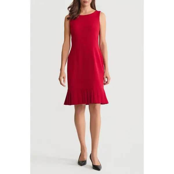 KASPER Pleat Hem Sleeveless Sheath Dress - Fire Red