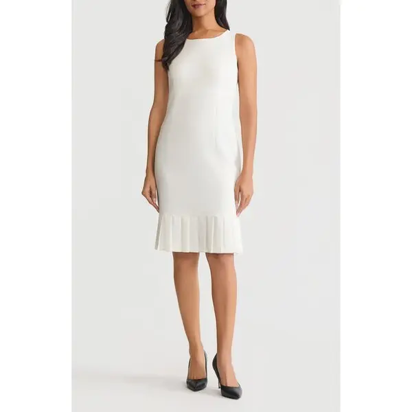 KASPER Pleat Hem Sleeveless Sheath Dress - Vanilla Ice