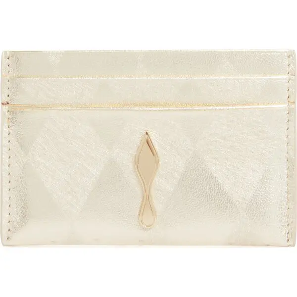 CHRISTIAN LOUBOUTIN Bettina Metallic Leather Card Case - Light Platine/gold