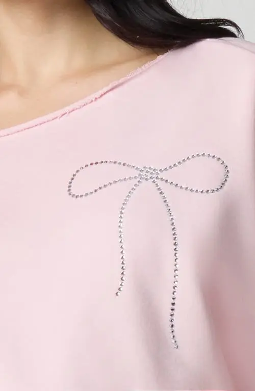 FLORENCE BY MILLS Crystal Bow Off The Shoulder Crop Sweatshirt - Ballet Slipper