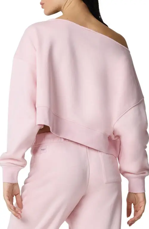 FLORENCE BY MILLS Crystal Bow Off The Shoulder Crop Sweatshirt - Ballet Slipper