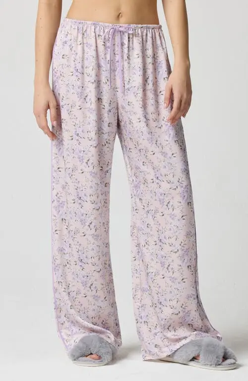 FLORENCE BY MILLS Drawstring Waist Satin Pajama Pants - Lavender Bouquet