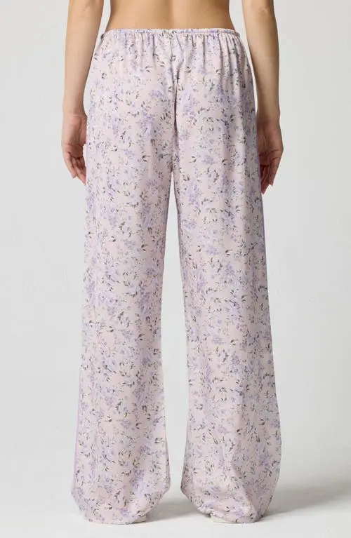 FLORENCE BY MILLS Drawstring Waist Satin Pajama Pants - Lavender Bouquet