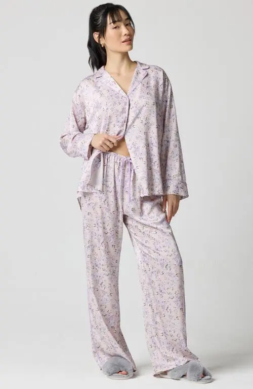 FLORENCE BY MILLS Drawstring Waist Satin Pajama Pants - Lavender Bouquet