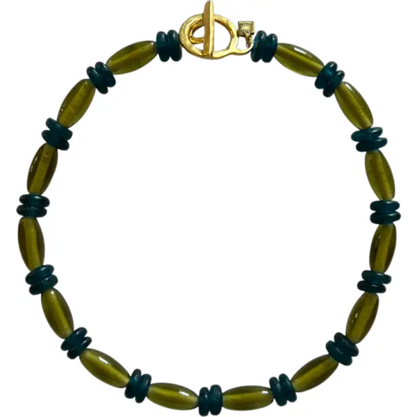 SCCOLLECTION Joy Beaded Choker Necklace - Olive Green And Dark Blue
