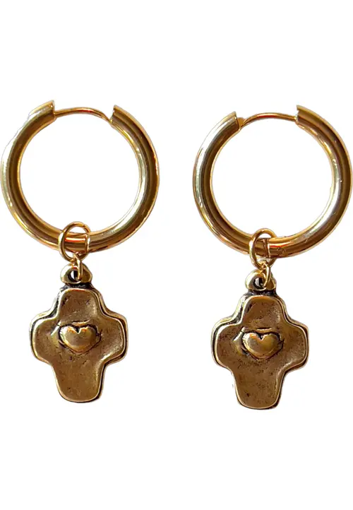 SCCOLLECTION Gioia Heart Cross Charm Hoop Earrings - Gold