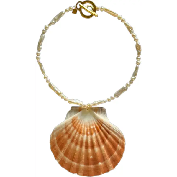 SCCOLLECTION Calico Shell Necklace - Orange And Pearl