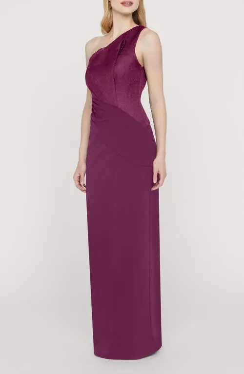 Js Collections Ingrid One-shoulder Mixed Media Gown