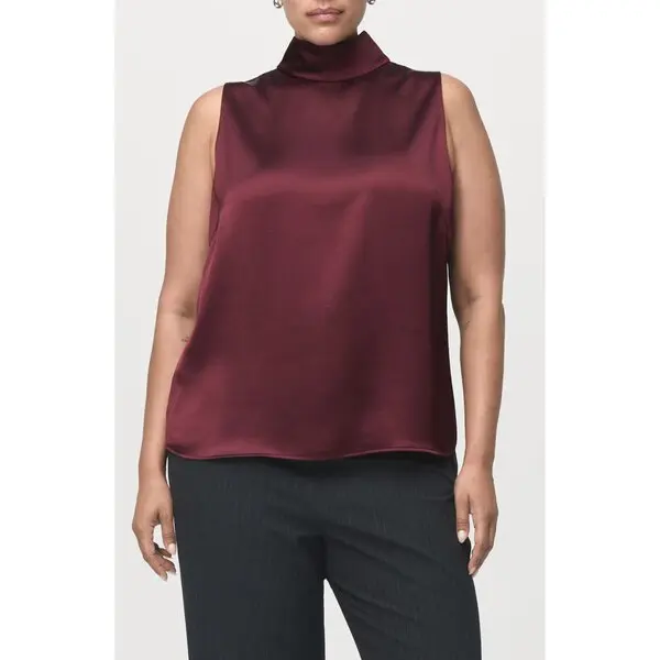 Mango Sleeveless Satin Top - Dark Red