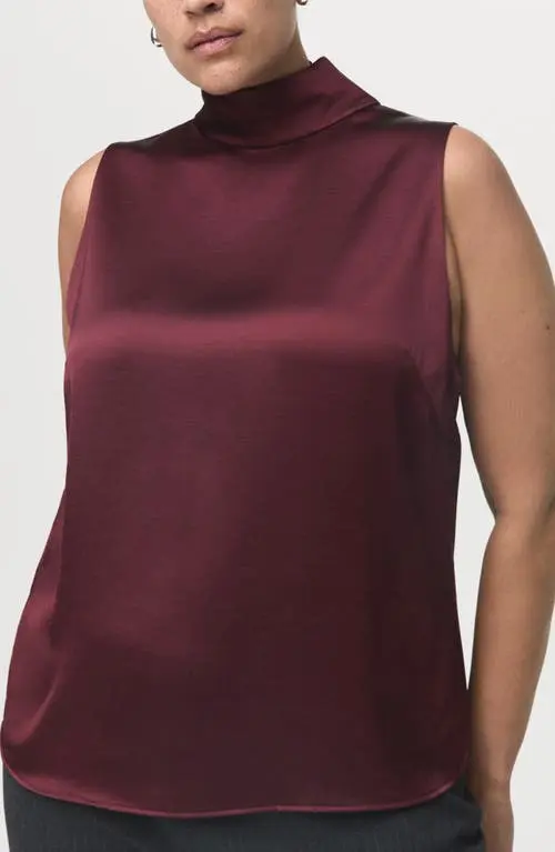 Mango Sleeveless Satin Top - Dark Red