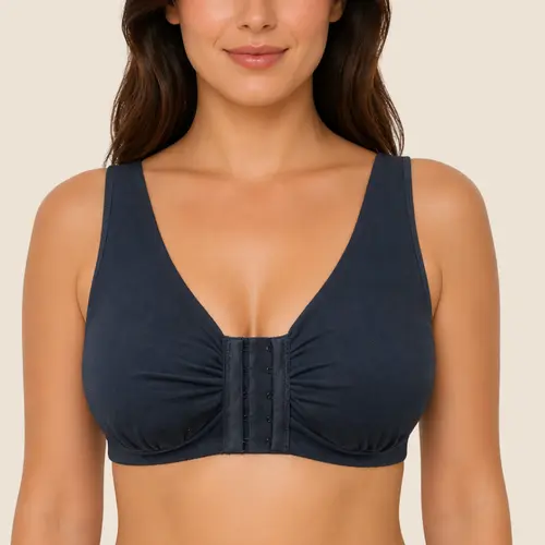 MEADOW Ease Cotton Front Closure Bra For Mastectomy - Black
