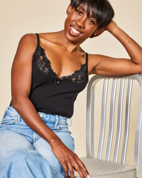 MEADOW Luna Lace Cotton Cami - Black