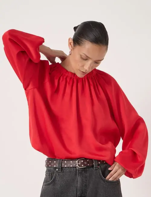 HUSH Satin Bubble Hem Blouse