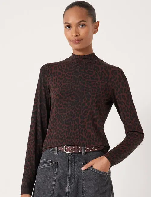 HUSH Printed Long Sleeve Top - Natural Leopard Brown