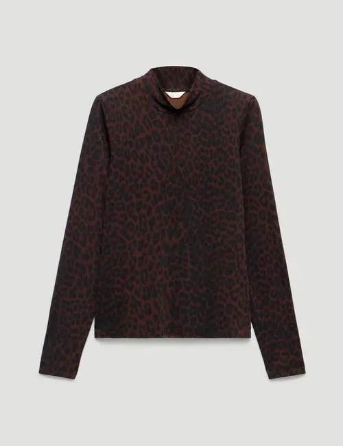 HUSH Printed Long Sleeve Top - Natural Leopard Brown