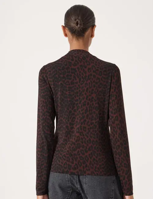 HUSH Printed Long Sleeve Top - Natural Leopard Brown
