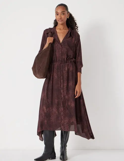 HUSH Hanky Hem Maxi Dress - Snake Print Brown