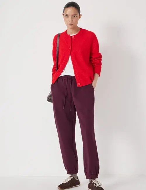HUSH Crew Neck Boxy Wool Blend Cardigan - Fiery Red